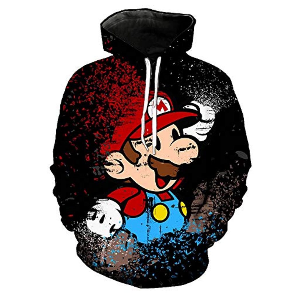 Mario Hoodie - Super Mario Black 3D Full Print Drawstring Hooded ...